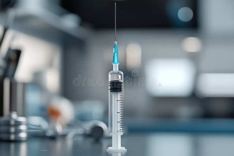Syringe Placed on a Laboratory Table during a Medical Procedure in a ...