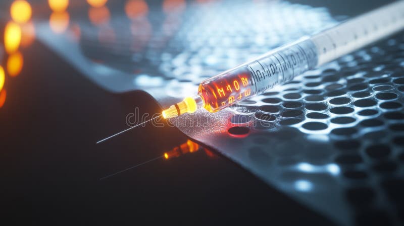 Syringe Resting on Textured Surface, Illuminated with Soft Lighting in ...