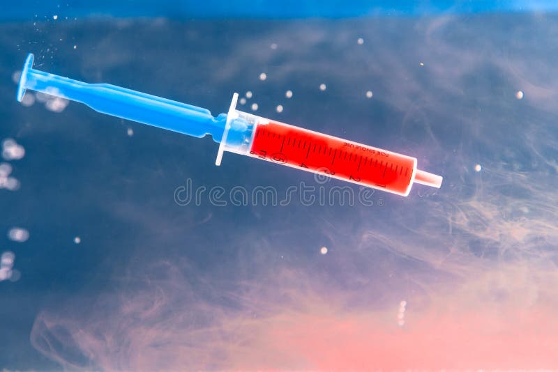 Syringe with red blood stock image. Image of blood, injection - 48833887