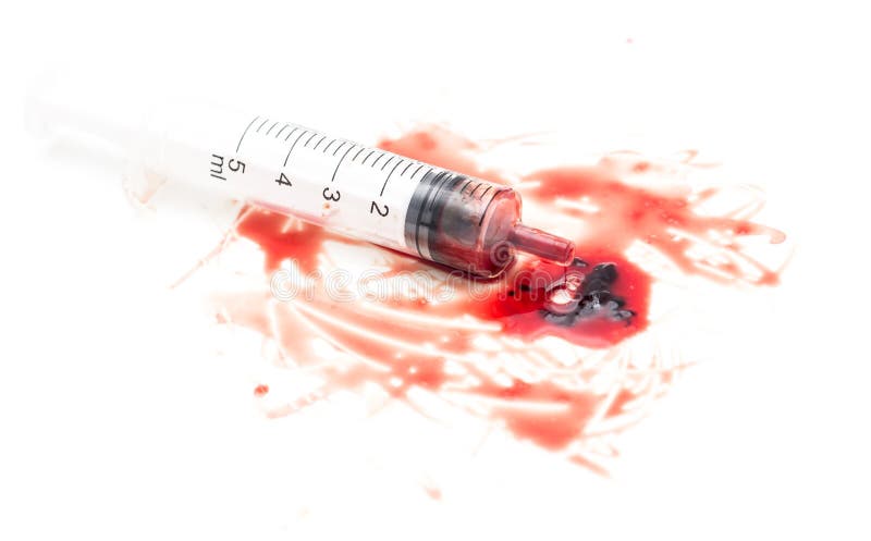 Syringe and Red Blood on White Background Stock Photo - Image of ...