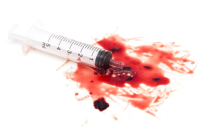 Syringe and Red Blood on White Background Stock Image - Image of health ...