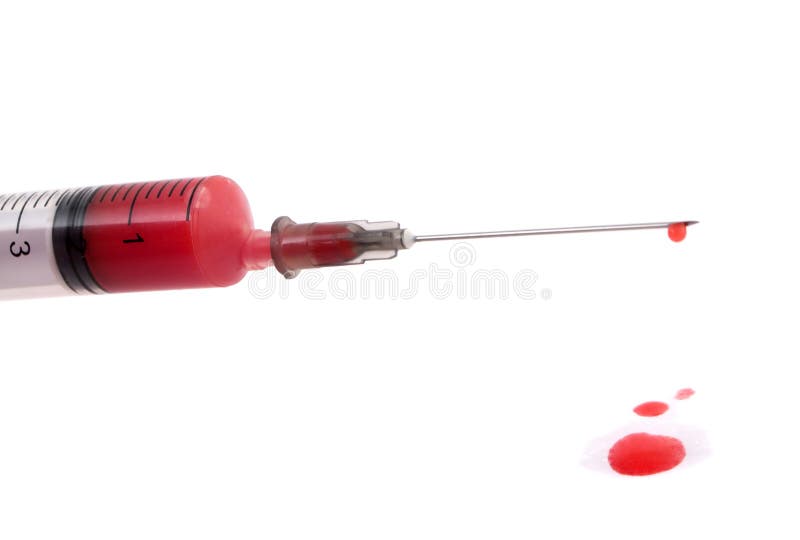 Syringe with red substance stock image. Image of addiction - 78277965