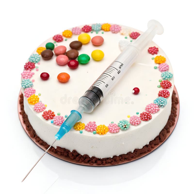 Syringe on Round Cake Base with Candy â€ Fun and Unique Design Stock ...