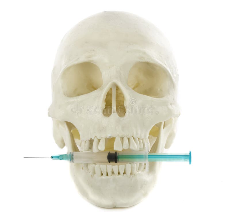 Syringe a Skull Concept on Drugs Isolated on White Stock Image - Image ...