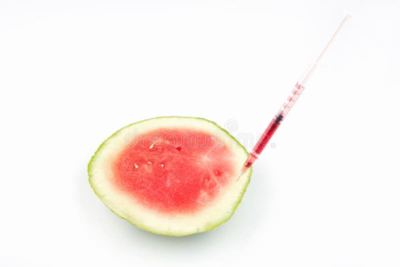 Syringe in Split Watermelon on White Background Stock Image - Image of ...
