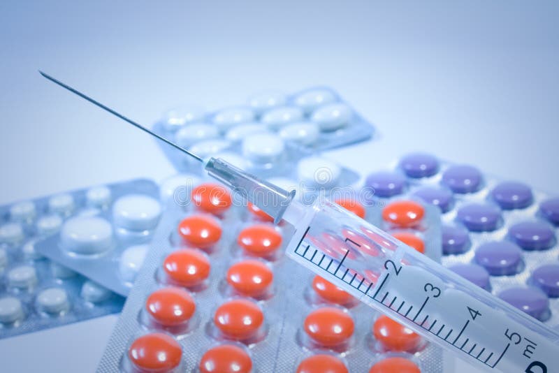 Syringe and tablets. stock photo. Image of syringe, thin - 11695042