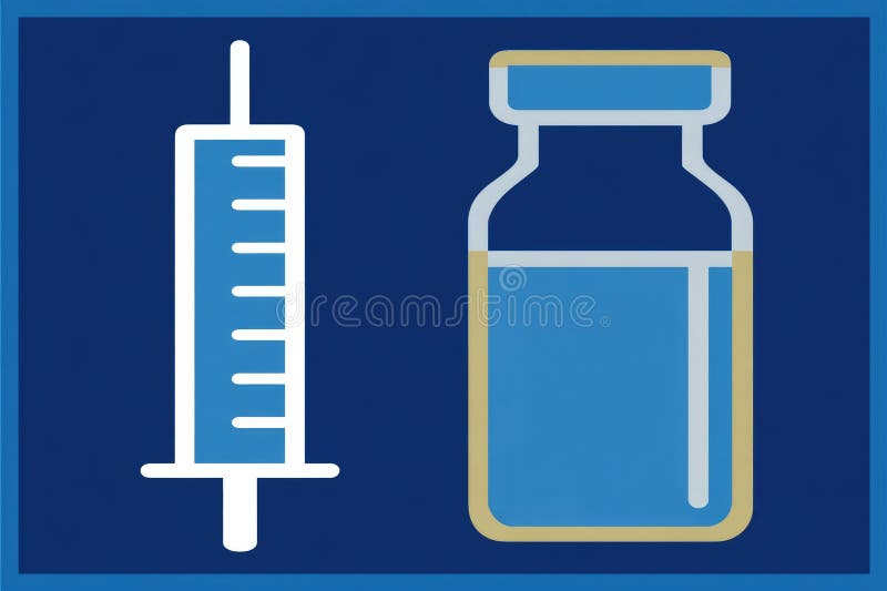 Syringe and Vaccine Vial Icon in Blue and White Minimalist Design Stock ...