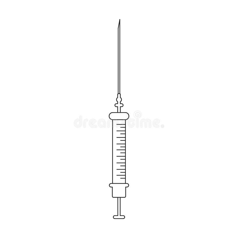 Syringe Vector Outline Icon. Vector Illustration Needle on White ...