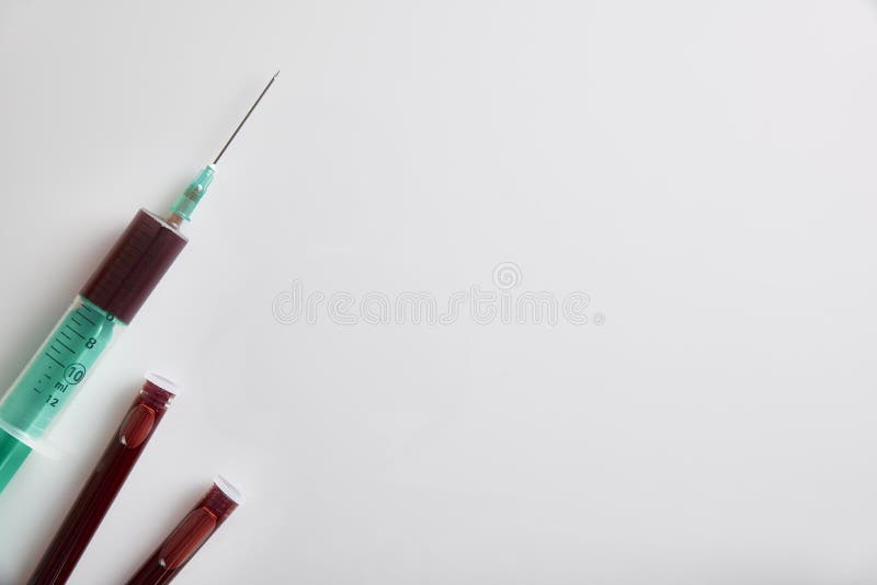 Syringe and Vials with Blood Sampling Top View Stock Image - Image of ...
