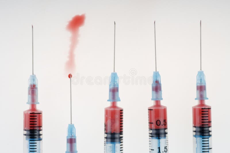 Syringes with blood drop stock image. Image of illness - 4782225