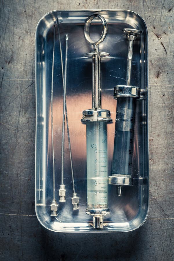 Syringes with Needle in Stainless Steel Container Stock Photo - Image ...