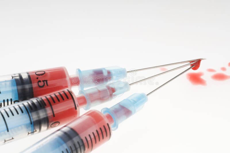 Syringes Objects and Blood Drop Stock Photo - Image of injecting ...