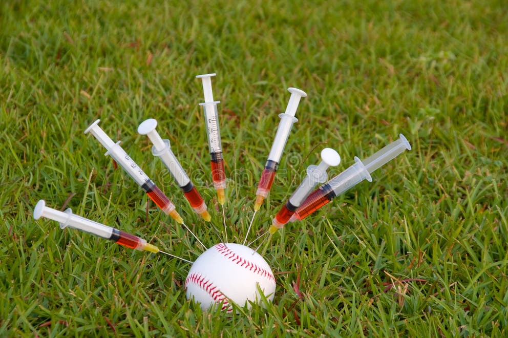 Syringes stuck in baseball stock photo. Image of hormone - 6040052
