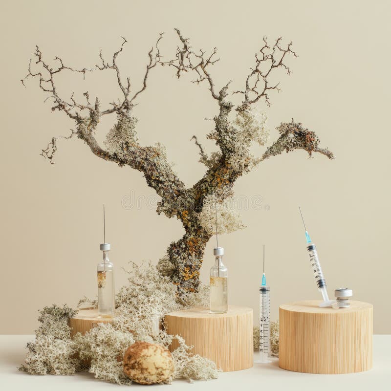 Syringes and Vials with Medicine and a Tree in the Background Stock ...