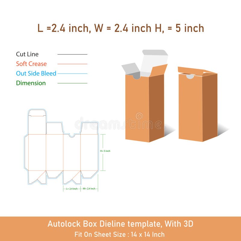 Syrup Autolock Box Dieline Template and 3D, Vector File Stock Vector ...