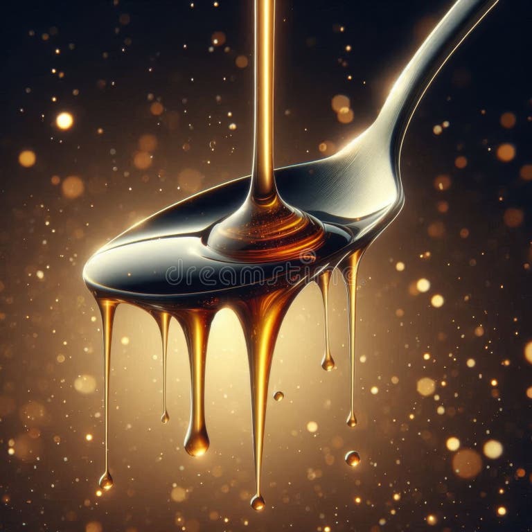 Syrup Dripping from a Spoon, with Thick Liquid Flowing Smoothly Stock ...