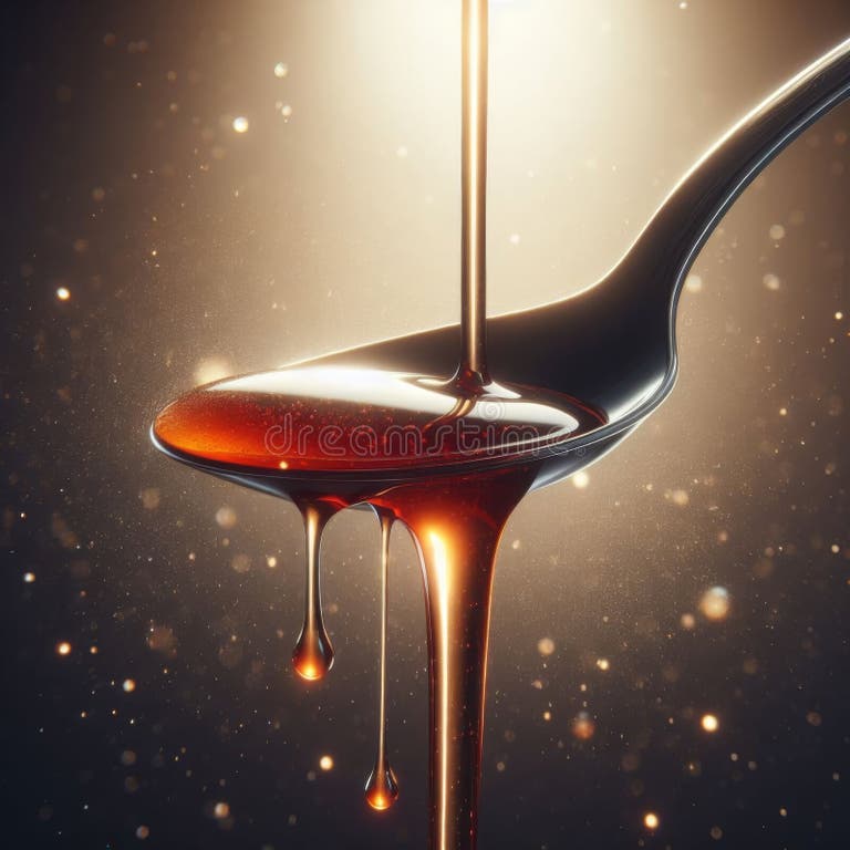 Syrup Dripping from a Spoon, with Thick Liquid Flowing Smoothly Stock ...