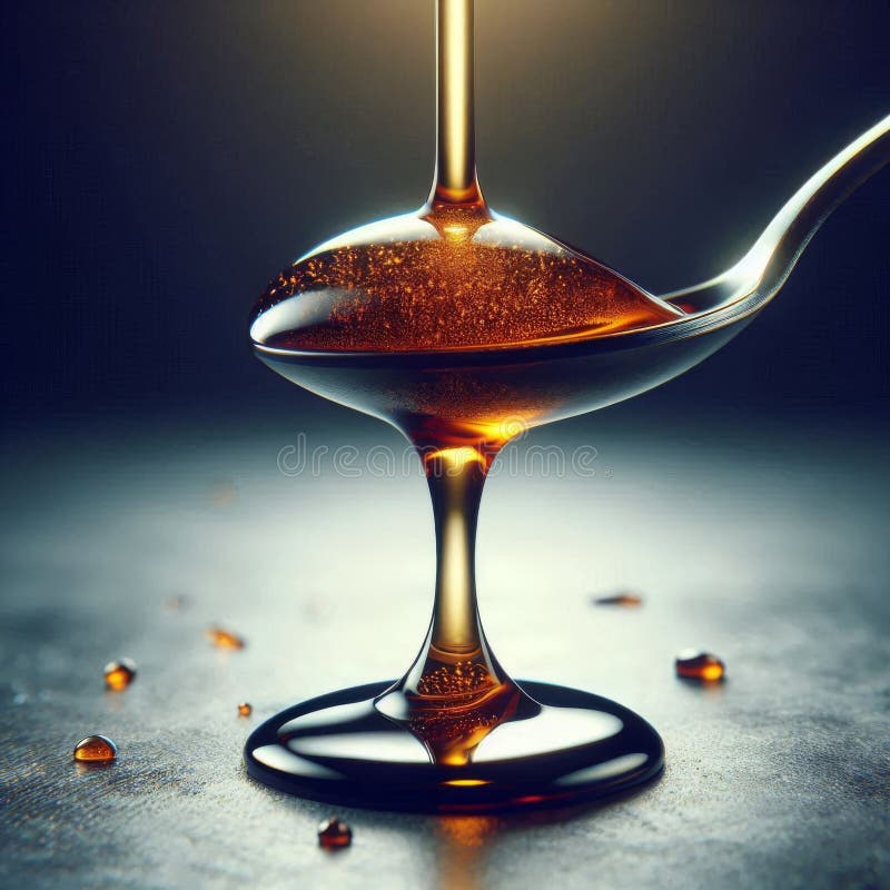 Syrup Dripping from a Spoon, with Thick Liquid Flowing Smoothly Stock ...