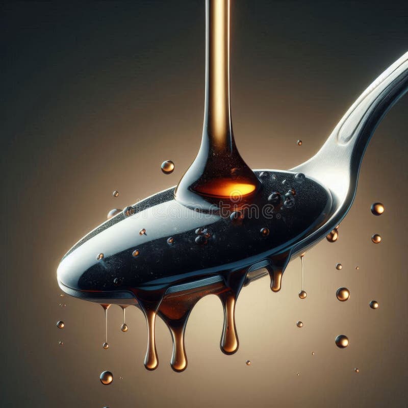 Syrup Dripping from a Spoon, with Thick Liquid Flowing Smoothly Stock ...