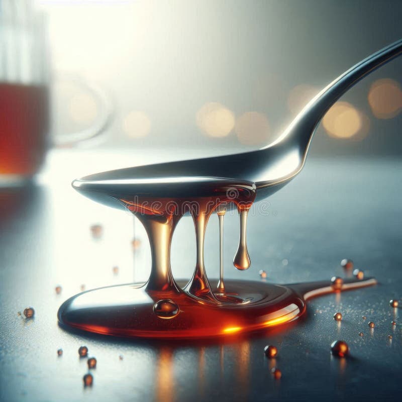 Syrup Dripping from a Spoon, with Thick Liquid Flowing Smoothly Stock ...