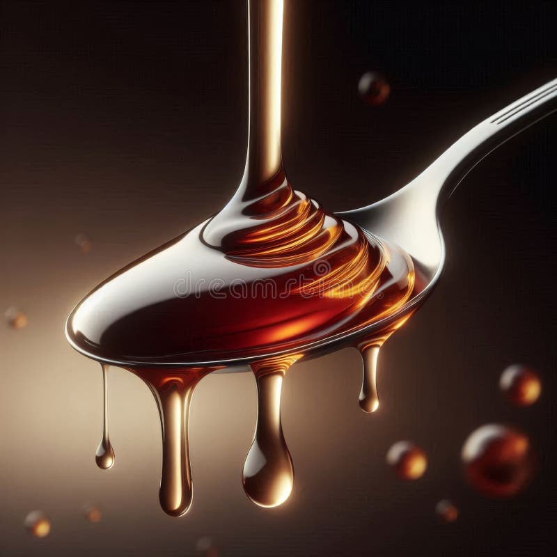 Syrup Dripping from a Spoon, with Thick Liquid Flowing Smoothly Stock ...