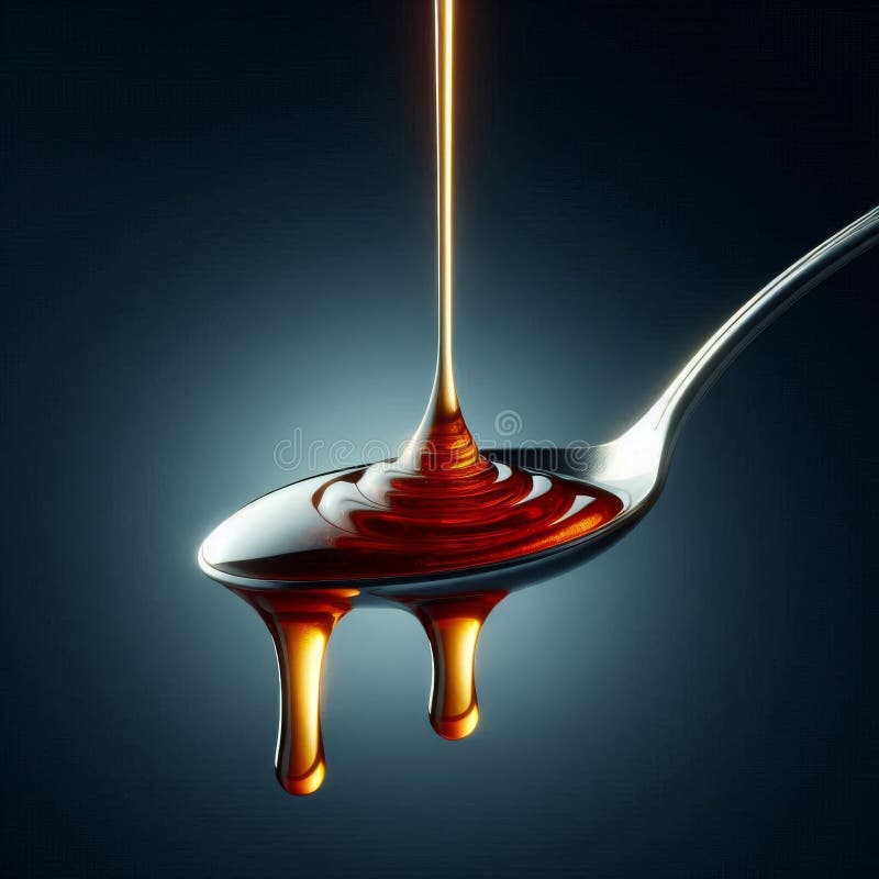 Syrup Dripping from a Spoon, with Thick Liquid Flowing Smoothly Stock ...