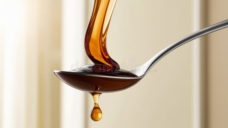 Syrup Dripping from a Spoon, with Thick Liquid Flowing Smoothly Stock ...