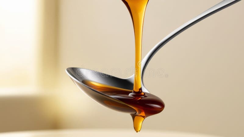 Syrup Dripping from a Spoon, with Thick Liquid Flowing Smoothly Stock ...
