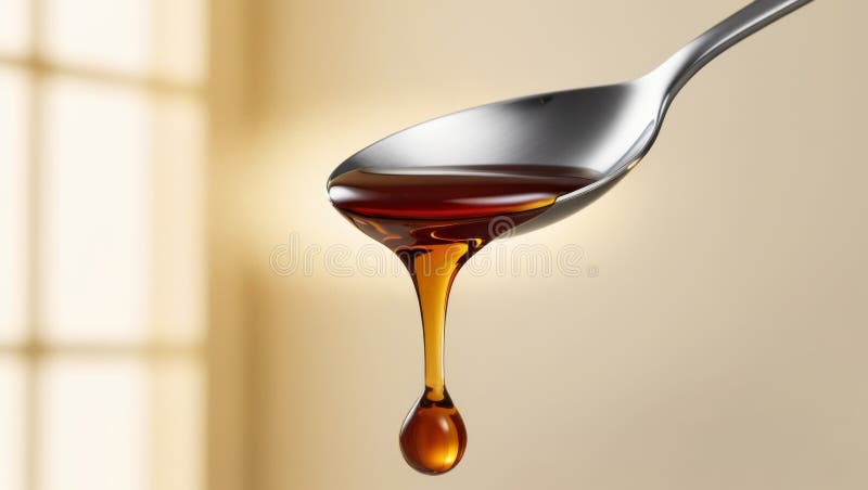 Syrup Dripping from a Spoon, with Thick Liquid Flowing Smoothly Stock ...
