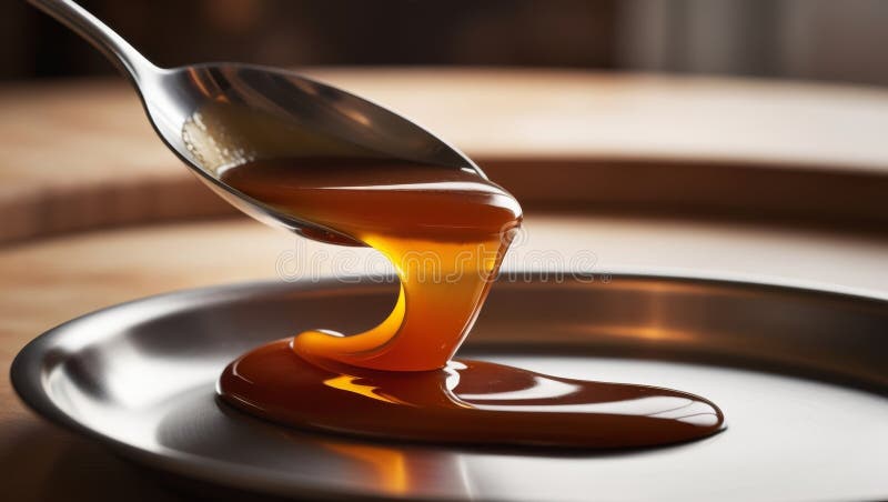 Syrup Dripping from a Spoon, with Thick Liquid Flowing Smoothly Stock ...