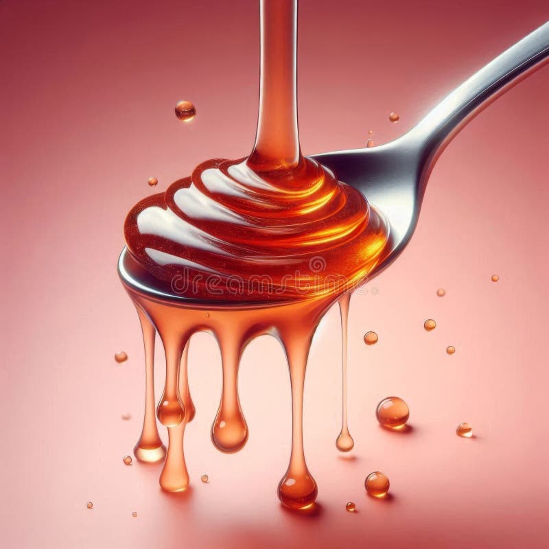 Syrup Dripping from a Spoon, with Thick Liquid Flowing Smoothly Stock ...