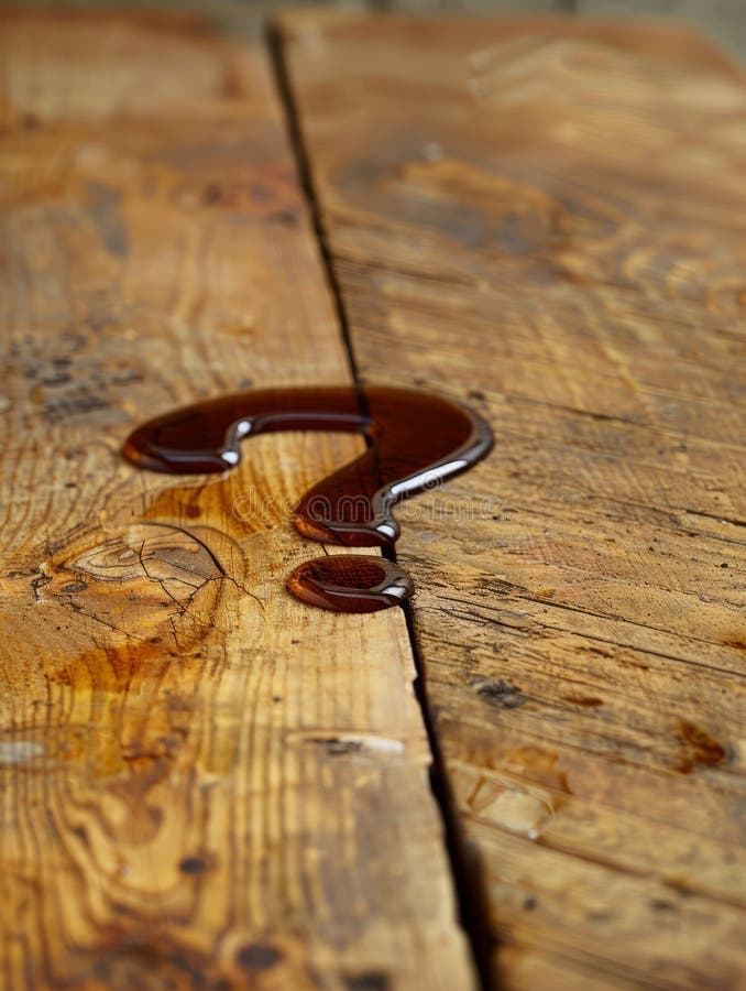 Syrup Spill Forming a Question Mark on a Wooden Table. Stock Image ...