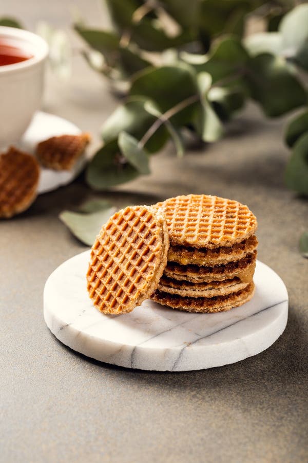 Syrupwaffles Cookies and Cup of Tea Stock Photo - Image of holland ...