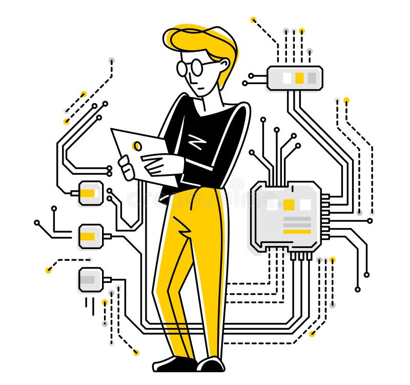 Engineer Working on a Project, Mechanic Specialist Doing His Job on ...