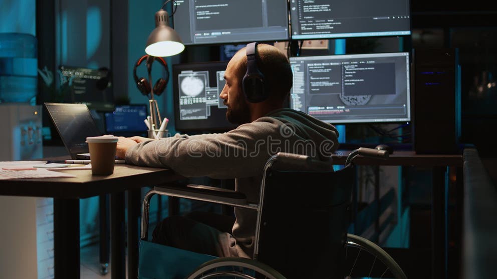 System Admin Using Terminal Window on Laptop To Program New Code Stock ...