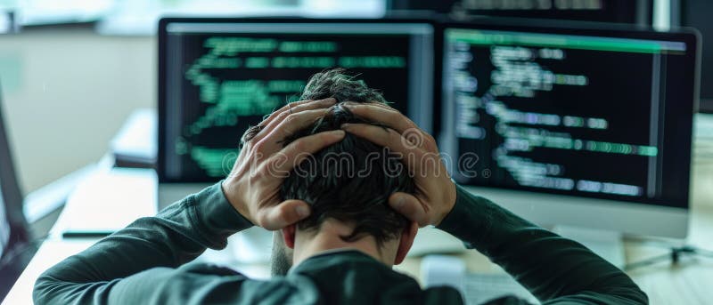 A System Administrator Exhibits Clear Signs of Stress, Surrounded by ...