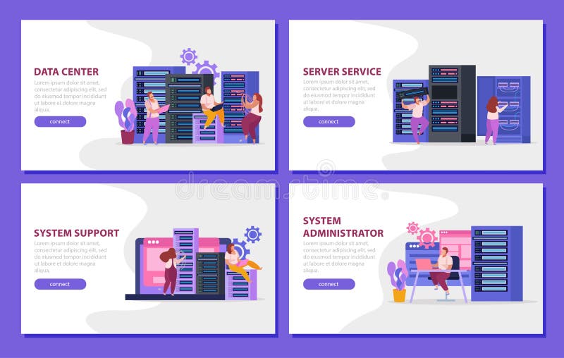 System Administrator Flat Banners Set Stock Vector - Illustration of ...