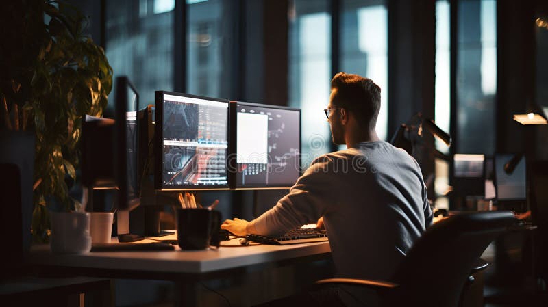 System Administrator Hacker Computer Scientist Gamer At His Workplace In The Office Stock