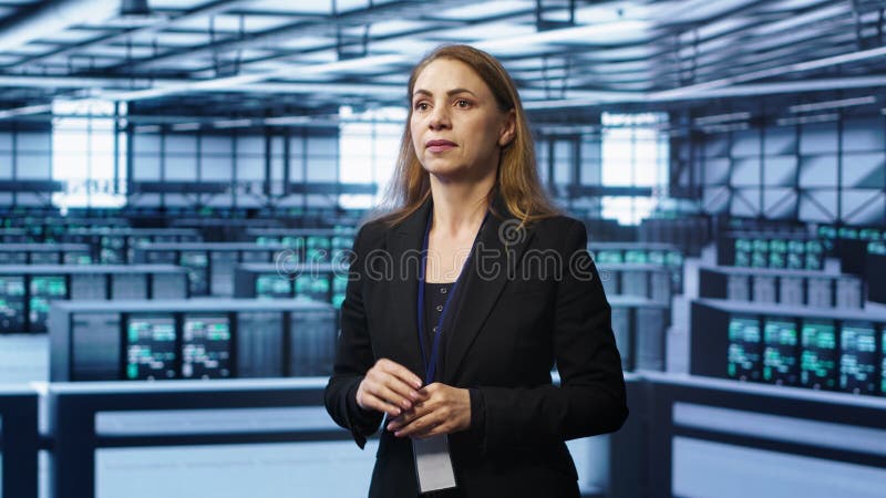 System Administrator in High Tech Data Center Looking at Hologram ...