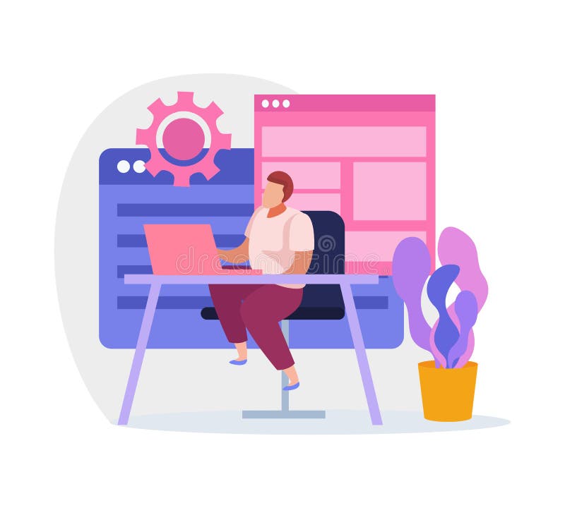 System Administrator Working In Modern Office Stock Vector ...