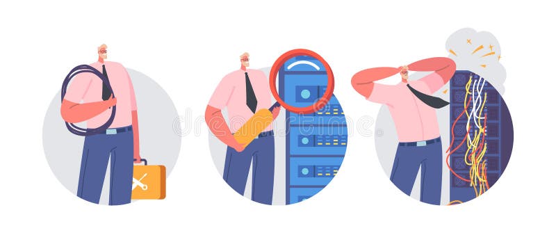 System Administrator Isolated Round Icons or Avatars. Sysadmin ...