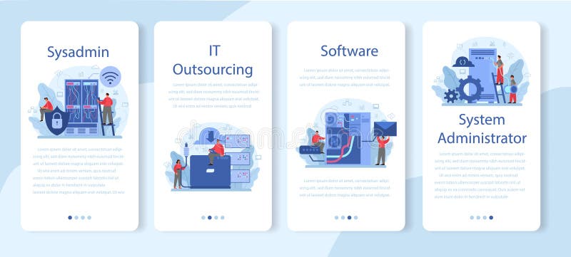 System Administrator Mobile Application Banner Set. People Working ...
