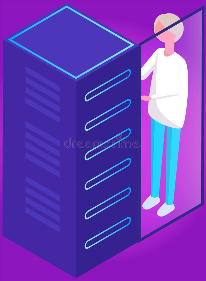 System Administrator Near Server, Database Center Info Storage. Person ...