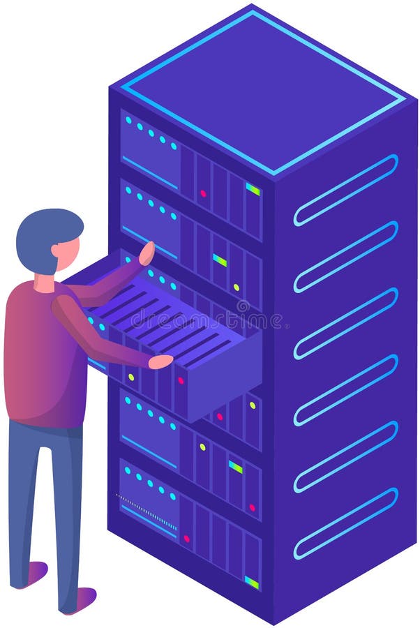 System Administrator Near Server, Industrial Device. Database Center Info Storage, Datacenter ...