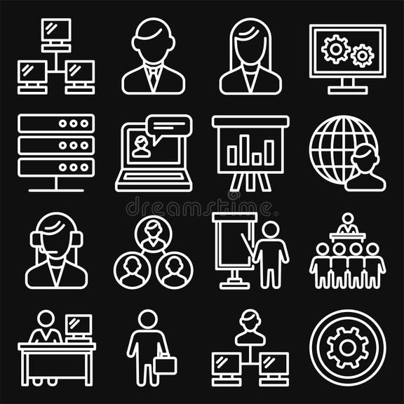 System Administrator and Operator Icons Set. Line Style Vector Stock ...