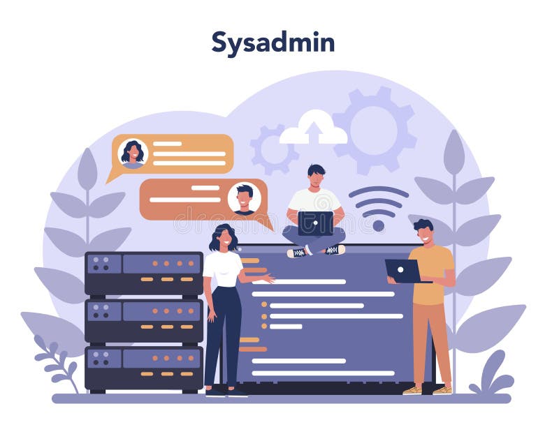 System Administrator. People Working on Computer and Doing Stock Vector ...