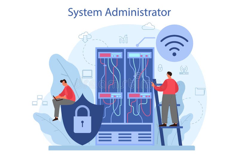 System Administrator. People Working on Computer and Doing Stock Vector ...