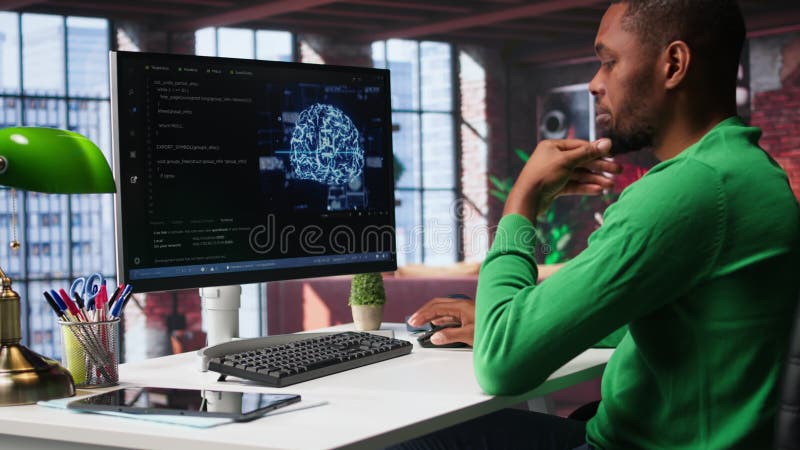 System Administrator Programming Ai Brain Computerized Model Stock Video Video Of Computer