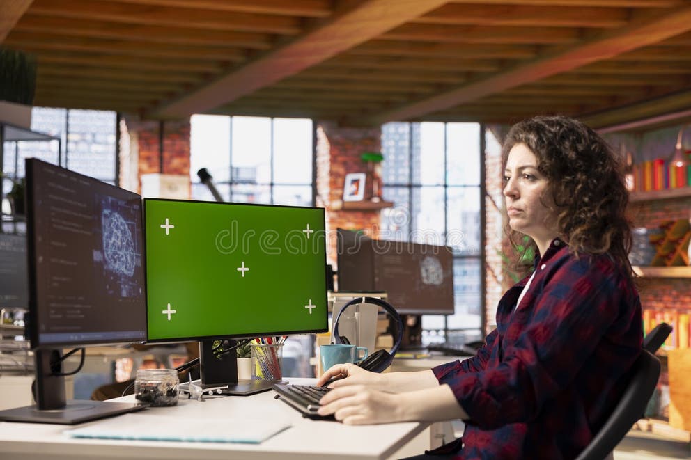 System Administrator Using Isolated Screen PC in AI Tech Startup Stock ...