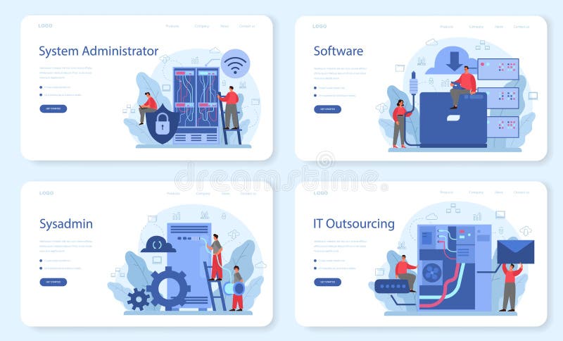 System Administrator Web Banner or Landing Page Set. People Stock ...